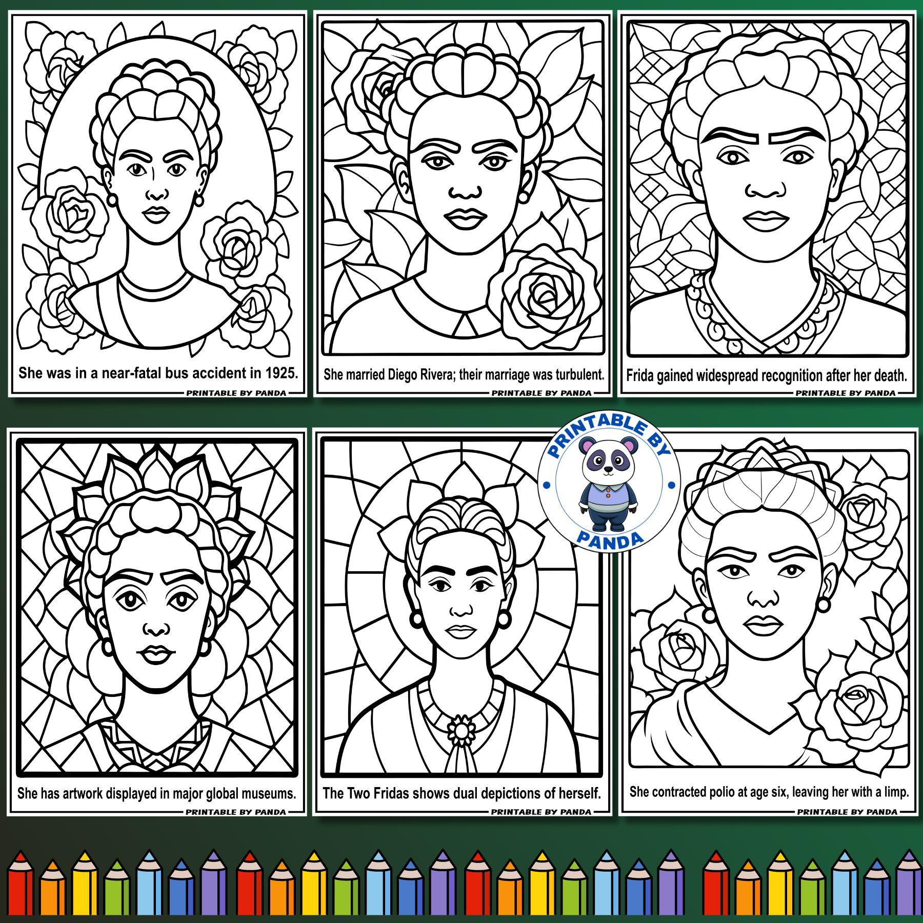 Frida Kahlo Coloring Pages Sheets Poster | Hispanic Heritage Month ...
