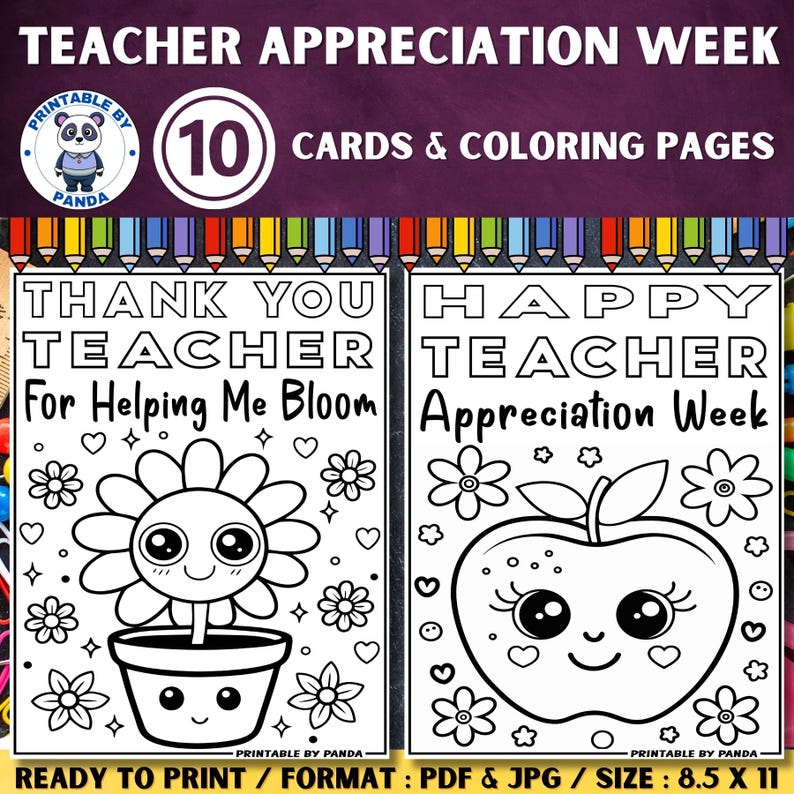 Teacher Appreciation Coloring Pages: Thank You Cards (PDF & JPG) - Etsy