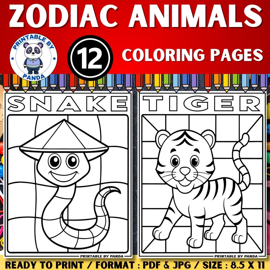Chinese New Year Zodiac Animals Coloring Pages for Kids (PDF & JPG) - Etsy