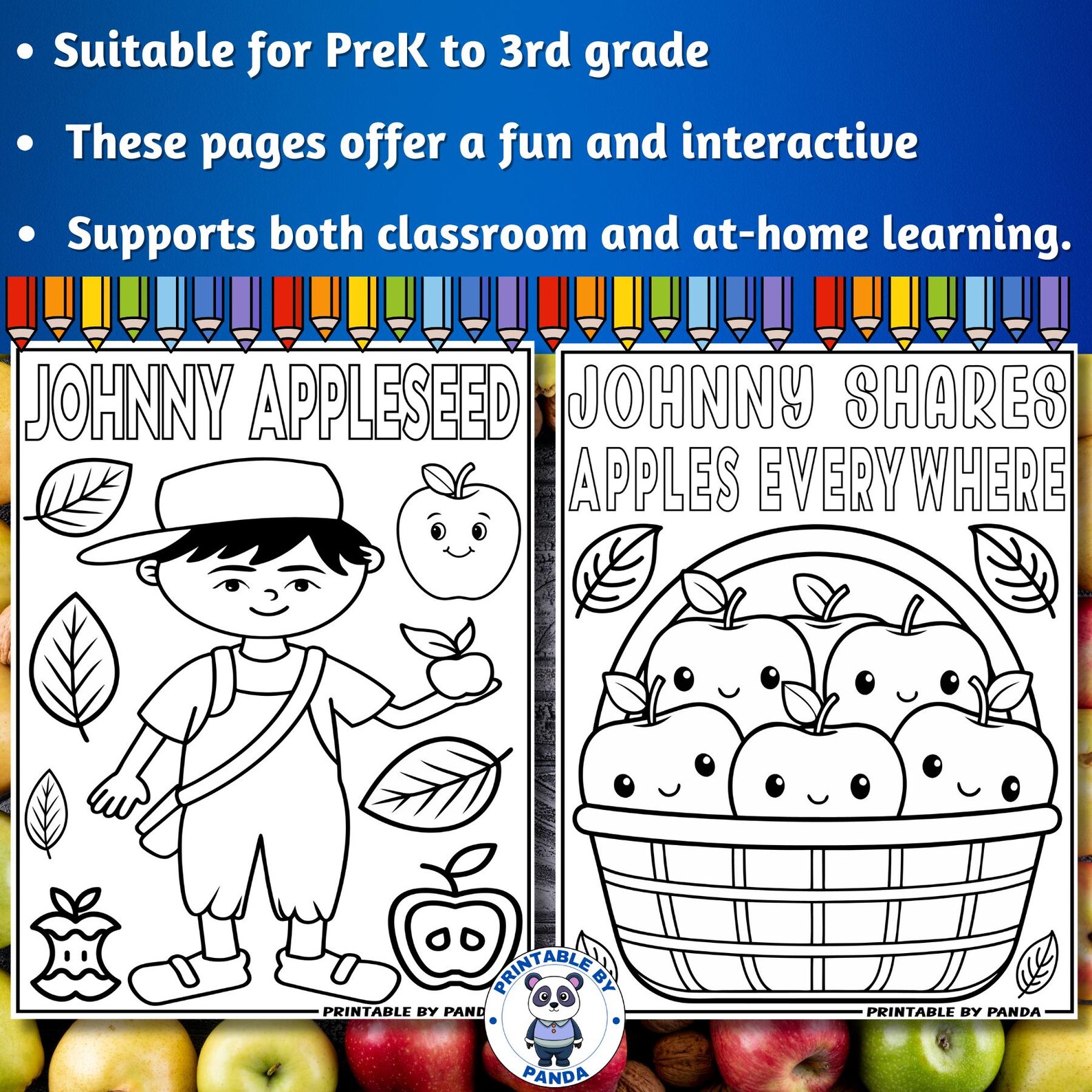 Johnny Appleseed Coloring Pages for Kids Printable Activities Bulletin ...