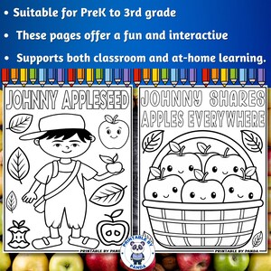Johnny Appleseed Coloring Pages for Kids Printable Activities Bulletin ...