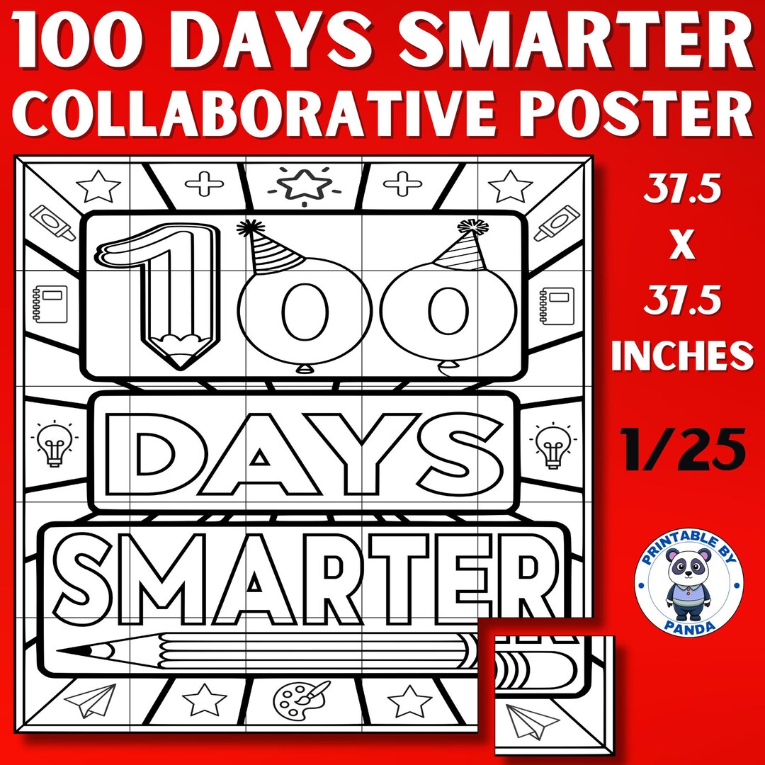 100 Days Smarter Coloring Page Collaborative Posters for Bulletin ...
