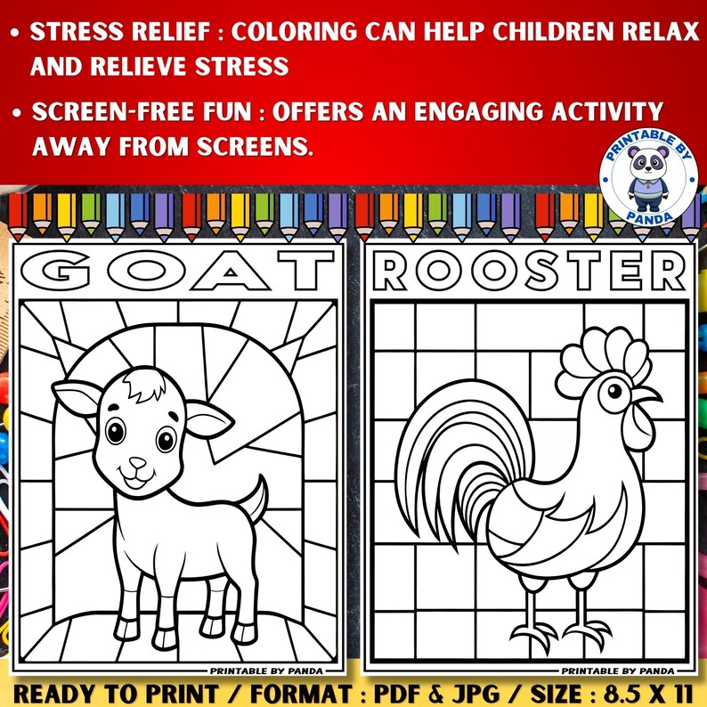 Chinese New Year Zodiac Animals Coloring Pages for Kids (PDF & JPG) - Etsy