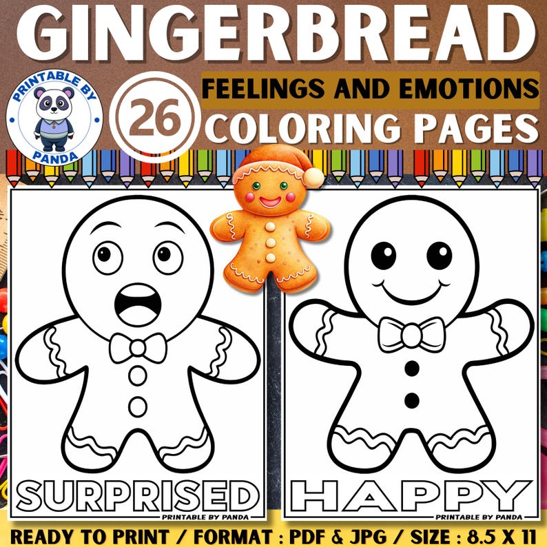 Gingerbread Man Emotions Coloring Pages: Winter Activities (PDF & JPG ...