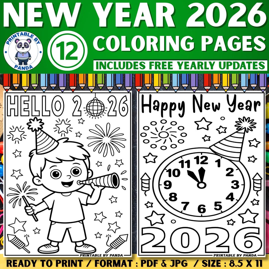 Bonne année 2026 pages à colorier, cartes, feuilles d'exercices ...