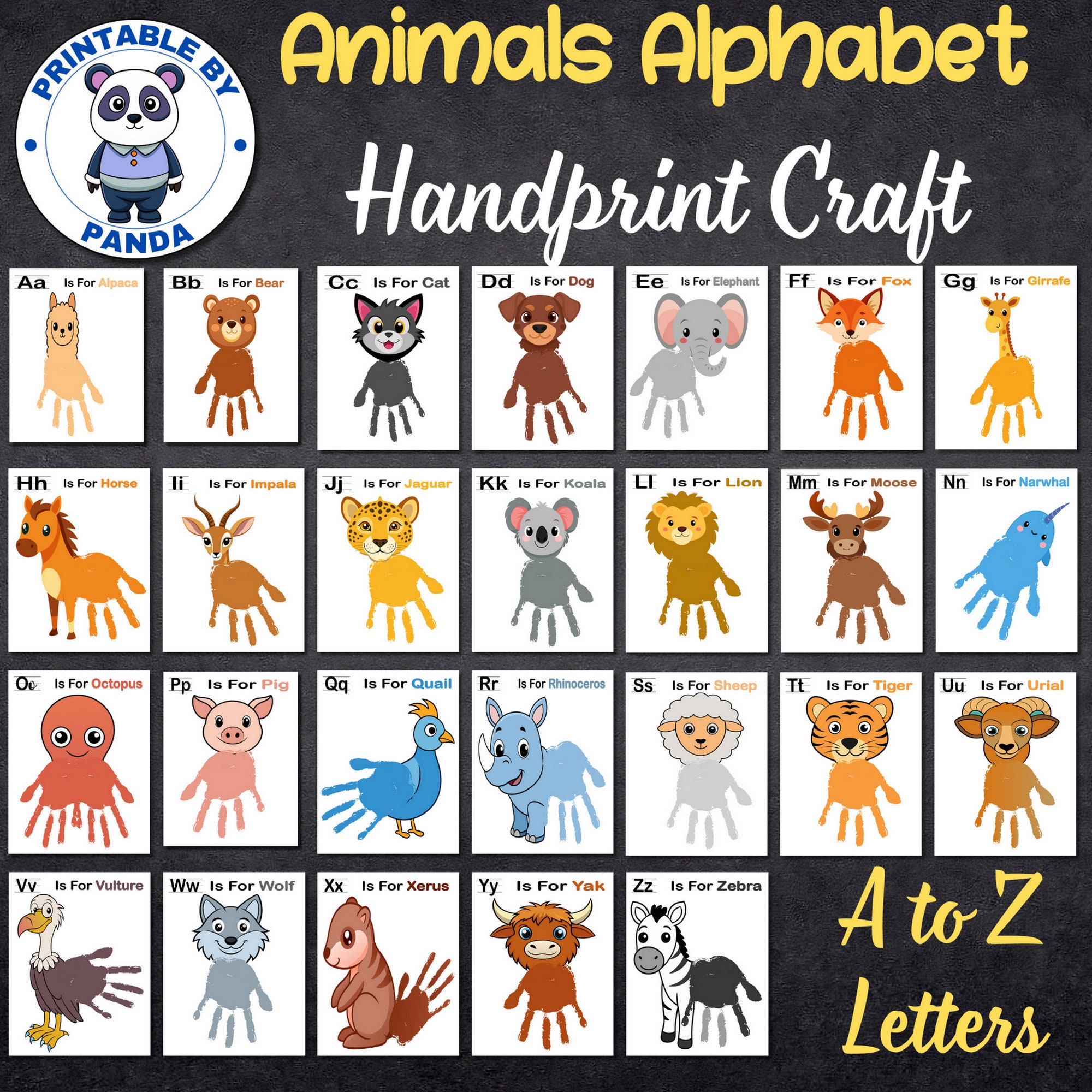 Animal Alphabet A-Z Handprint Book + Cover for Toddler Preschol ...