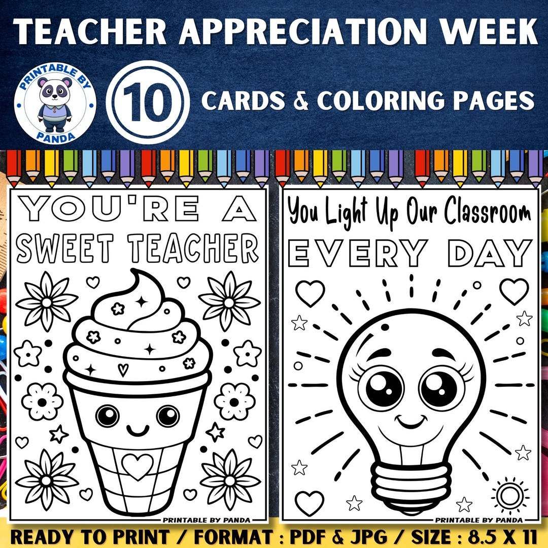 Teacher Appreciation Coloring Cards: Thank You Gift From Students (PDF ...