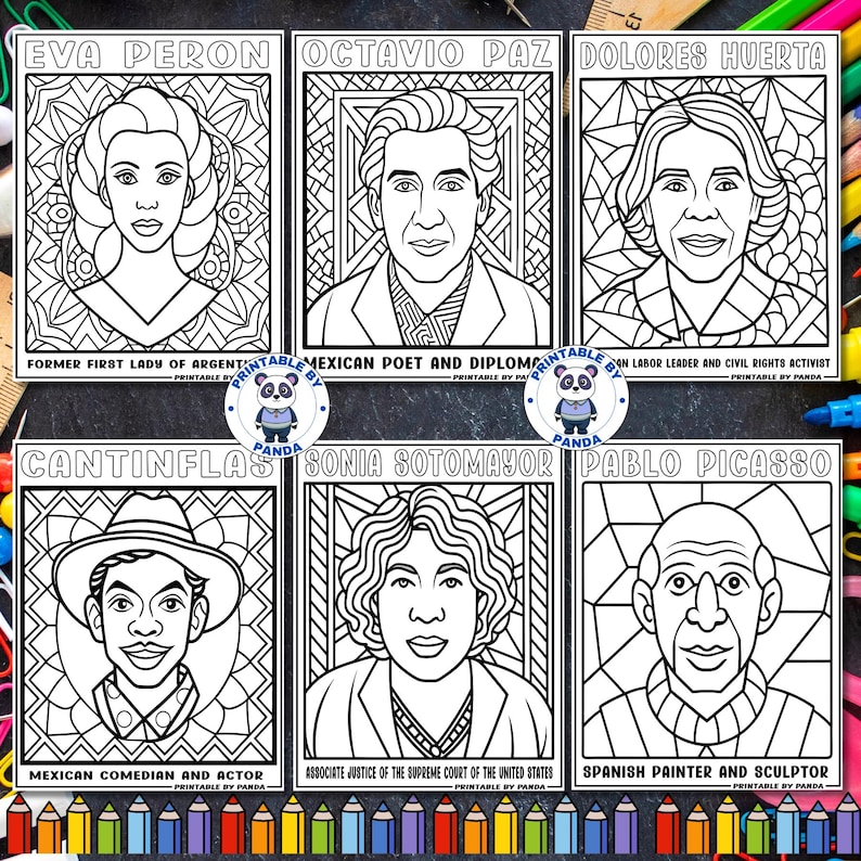 Hispanic Heritage Month Coloring Pages: Latino Leaders (PDF & JPG) - Etsy