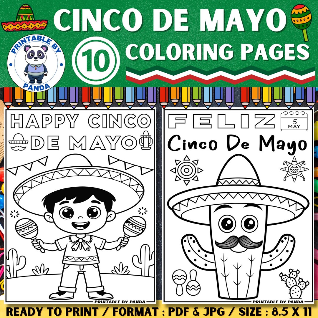 Cinco De Mayo Coloring Pages: Mexican Fiesta Activities (PDF & JPG) - Etsy