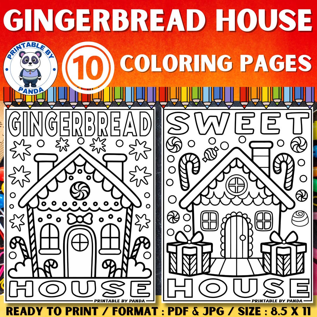 Gingerbread House Coloring Pages: Winter Art Activities (PDF & JPG) - Etsy