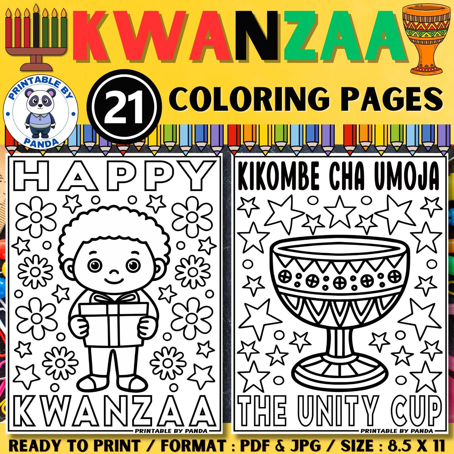 Kwanzaa Coloring Pages: Kids Activity Set (PDF & JPG) - Etsy