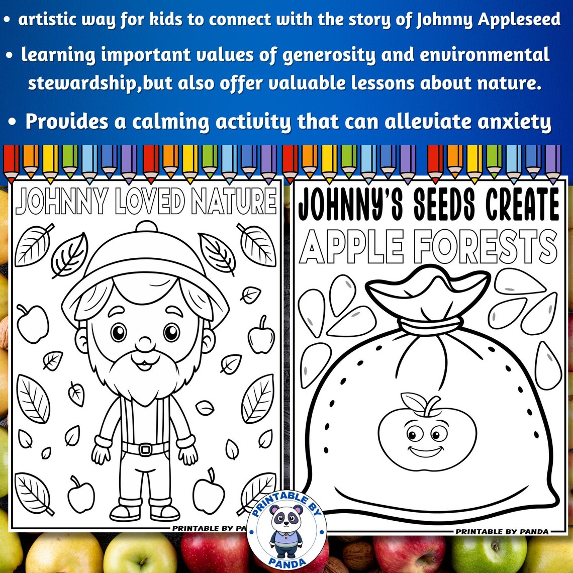 Johnny Appleseed Coloring Pages for Kids Printable Activities Bulletin ...
