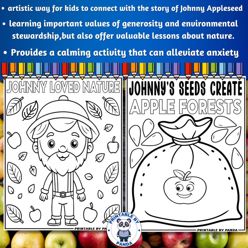 Johnny Appleseed Coloring Pages for Kids Printable Activities Bulletin ...