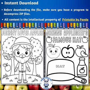 Johnny Appleseed Coloring Pages for Kids Printable Activities Bulletin ...