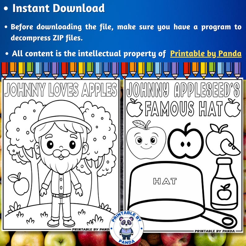 Johnny Appleseed Coloring Pages for Kids Printable Activities Bulletin ...