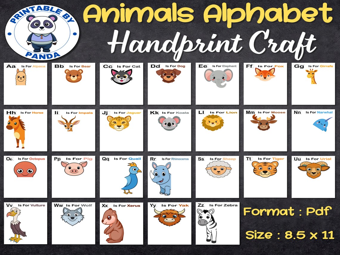 Animal Alphabet A-Z Handprint Book + Cover for Toddler Preschol ...