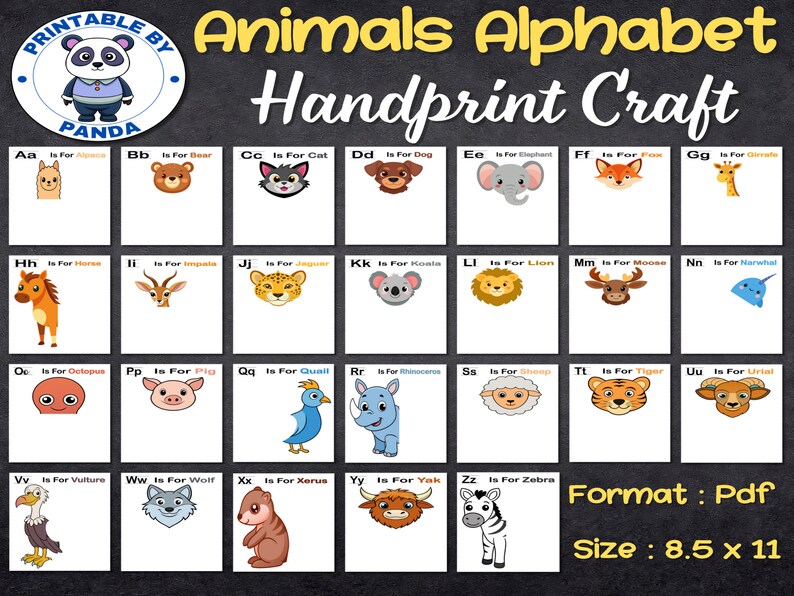 Animal Alphabet A-Z Handprint Book + Cover for Toddler Preschol ...