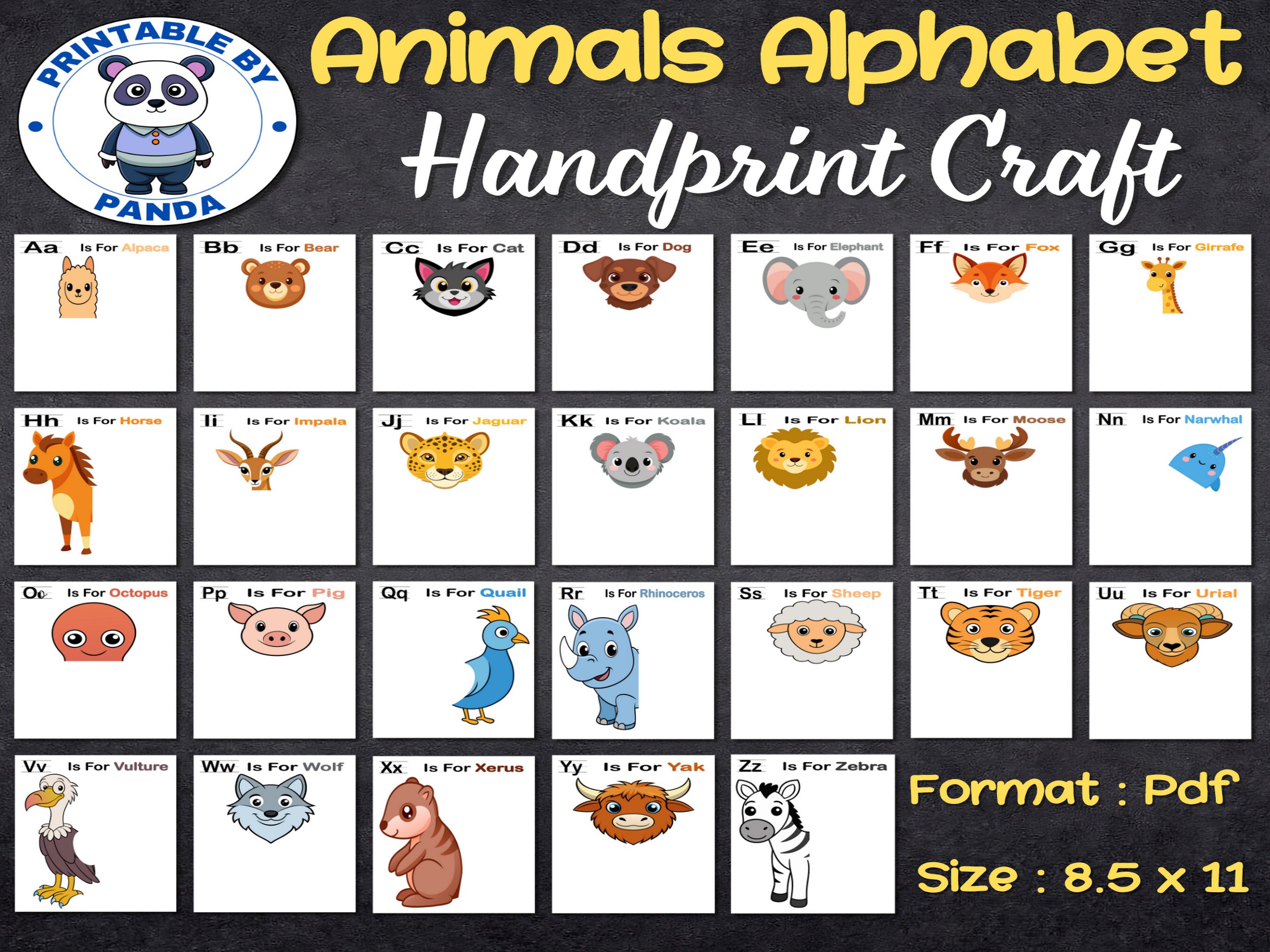 Animal Alphabet A-Z Handprint Book + Cover for Toddler Preschol ...