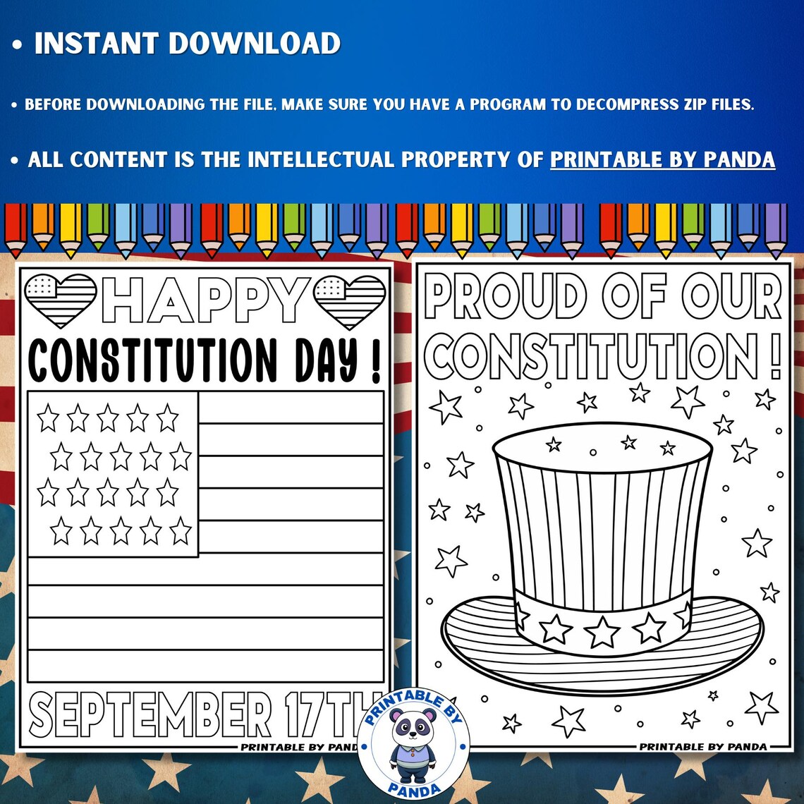 Constitution Day Coloring Pages: US Citizenship Activities (PDF & JPG ...