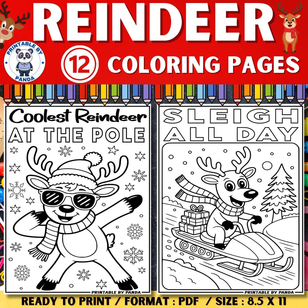 Winter Reindeer Coloring Pages Sheets Activities Printable for December ...