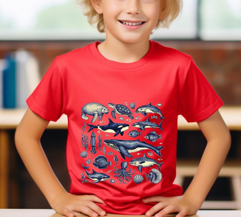 Vintage Sea Animals Shirt, Cute Ocean Creatures Children's Clothing ...