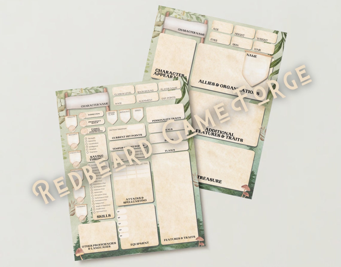 Dnd 5e Character Sheet "forest Forage" | Fillable + Printable Pdfs ...