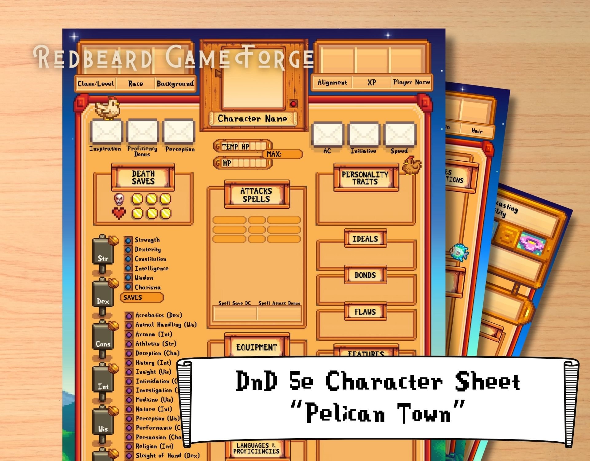 Dnd 5e Character Sheet "pelican Town" | Stardew Valley Theme | Fillable ...
