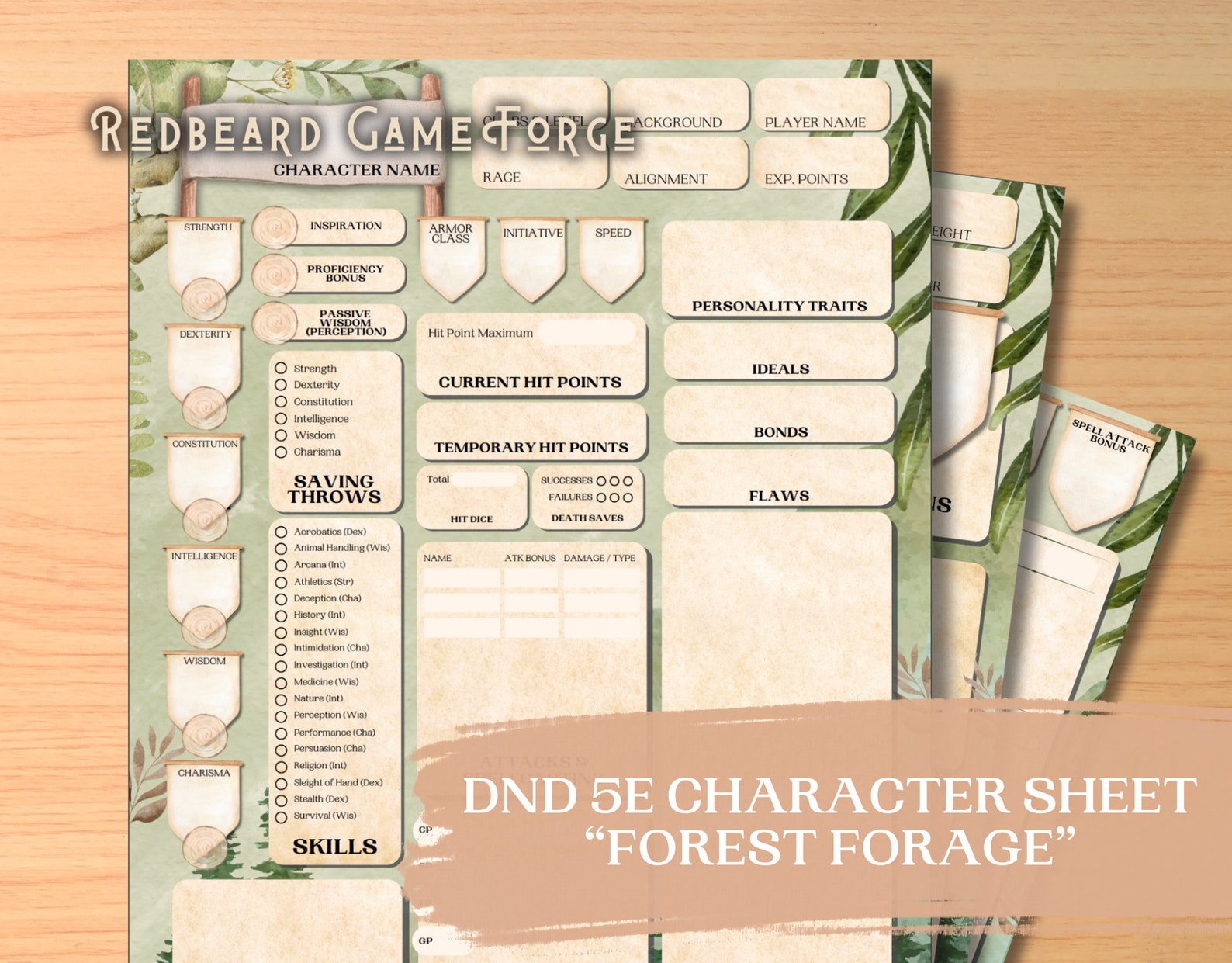 Dnd 5e Character Sheet "forest Forage" | Fillable + Printable Pdfs ...