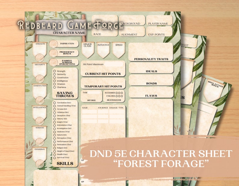Dnd 5e Character Sheet "forest Forage" | Fillable + Printable Pdfs ...