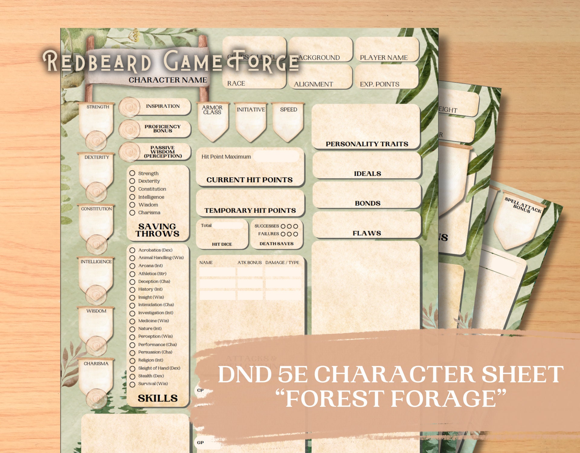 Dnd 5e Character Sheet "forest Forage" | Fillable + Printable Pdfs ...