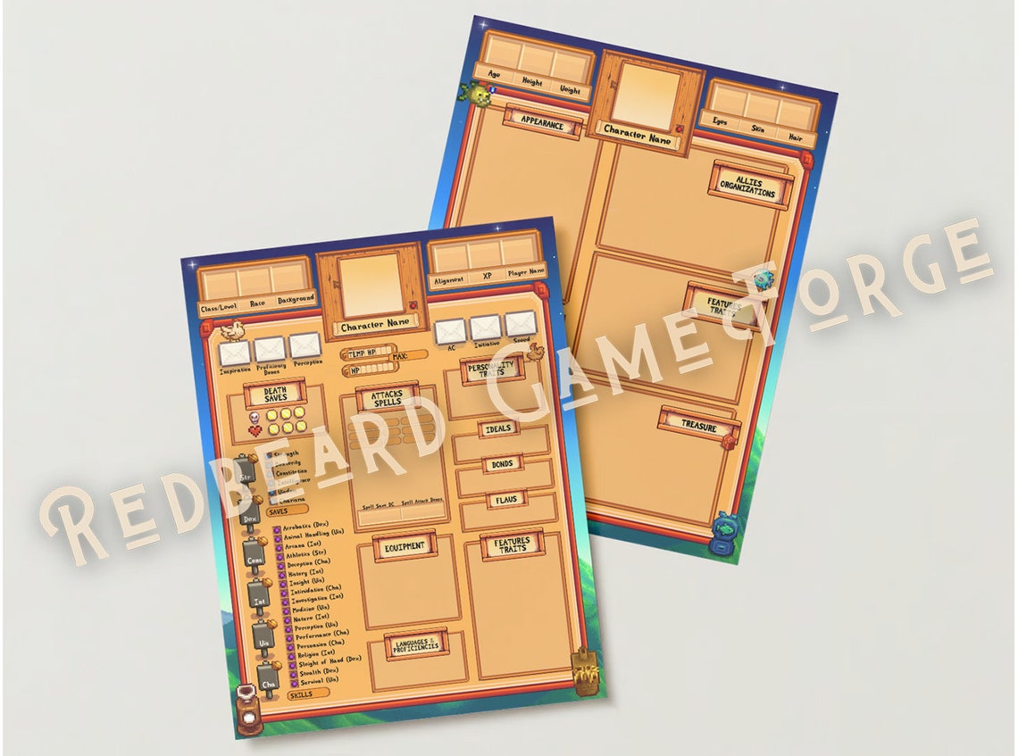 Dnd 5e Character Sheet "pelican Town" | Stardew Valley Theme | Fillable ...