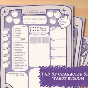 Dnd 5e Character Sheet "tarot Wisdom" | Fillable + Printable Pdfs Color ...
