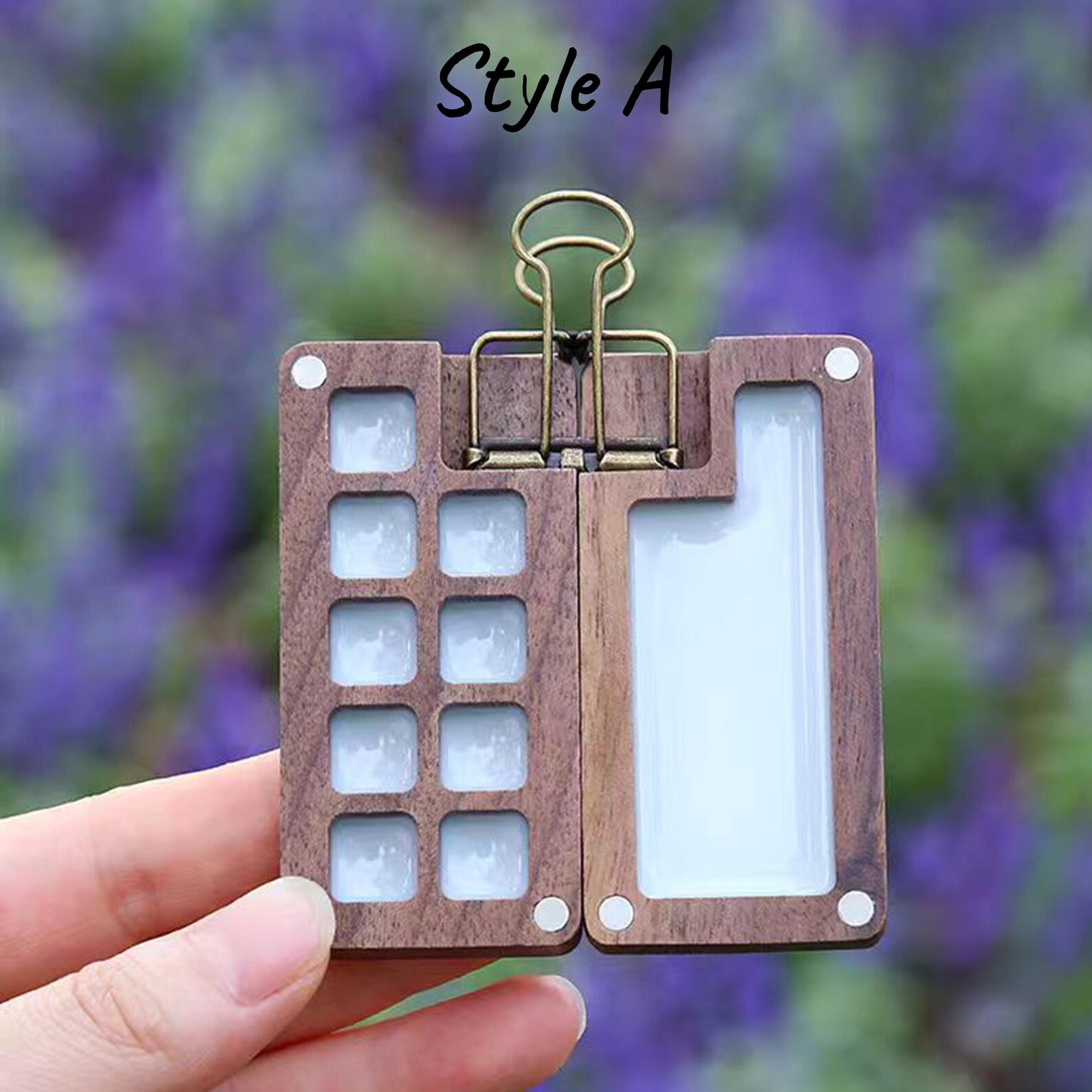 9 Colors Travel Set Portable Paint Box, Watercolor Palette Walnut Box ...