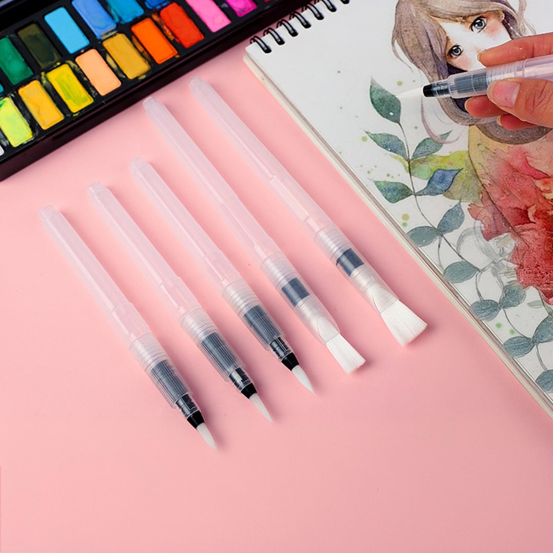 6 Portable Water Brushes, Watercolor Brushes, Refillable Water Brush ...