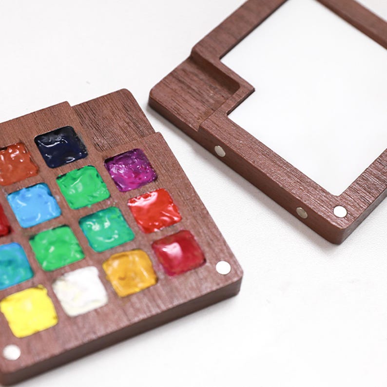 15 Colors Travel Set Portable Paint Box, Watercolor Palette Walnut Box ...
