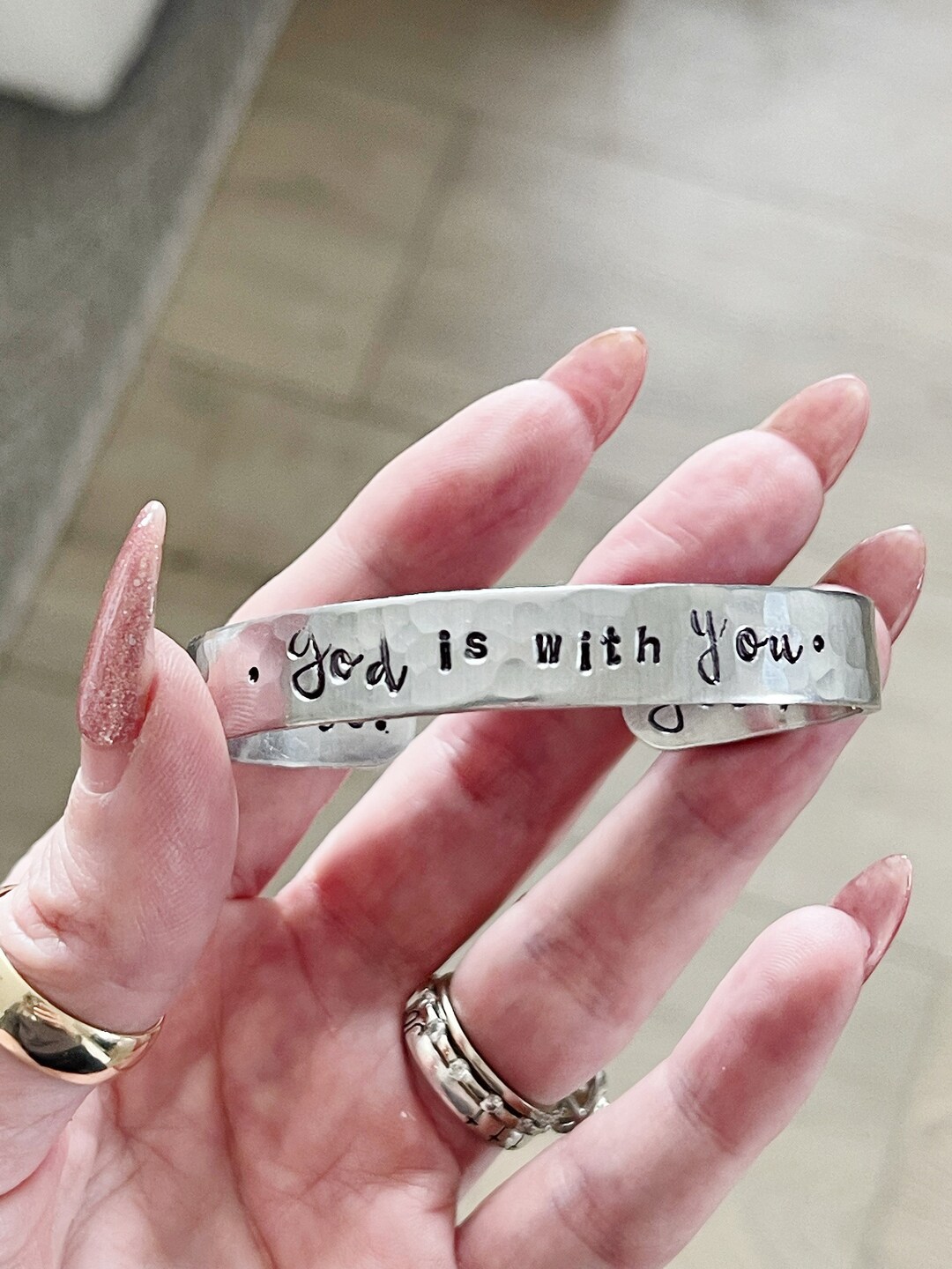 God is With You - Metal Stamped Cuff Bracelet - Scripture - Faith ...