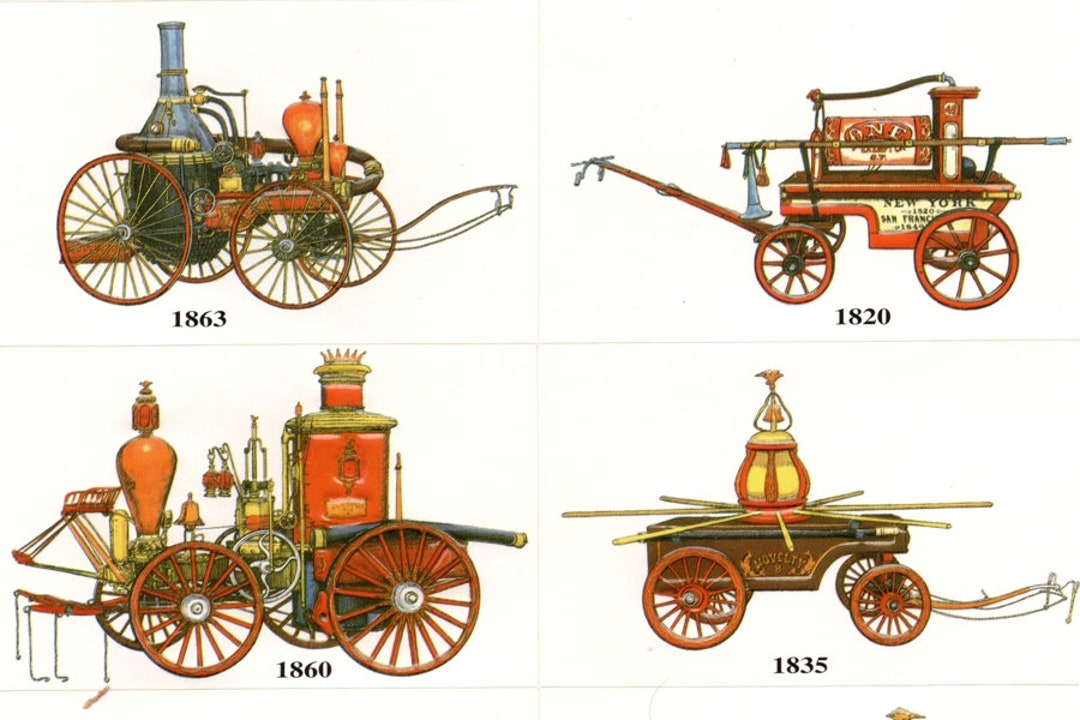 2 Sheets - Old Fire Truck STICKER Sheets - Vintage - 8 Old-time Designs ...
