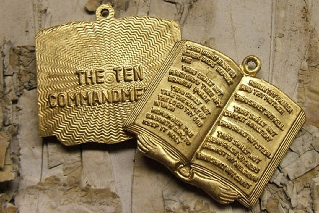 1 Vintage Golden Ten Commandments Pendant (or Charm) - 10 Commandments ...