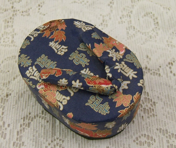 Vintage Japanese Slipper Box Made From Golden Accented Navy | Etsy