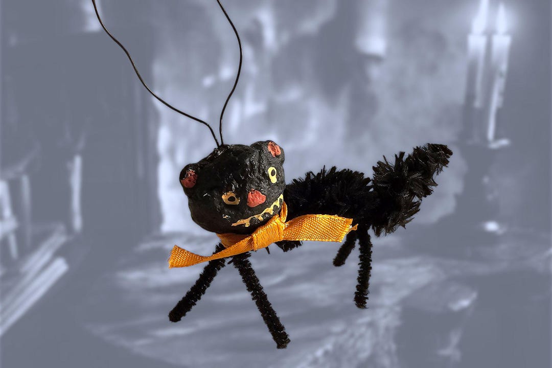 Vintage Retro Raggedy Halloween Cat Ornament - Halloween Kitty - Funny ...