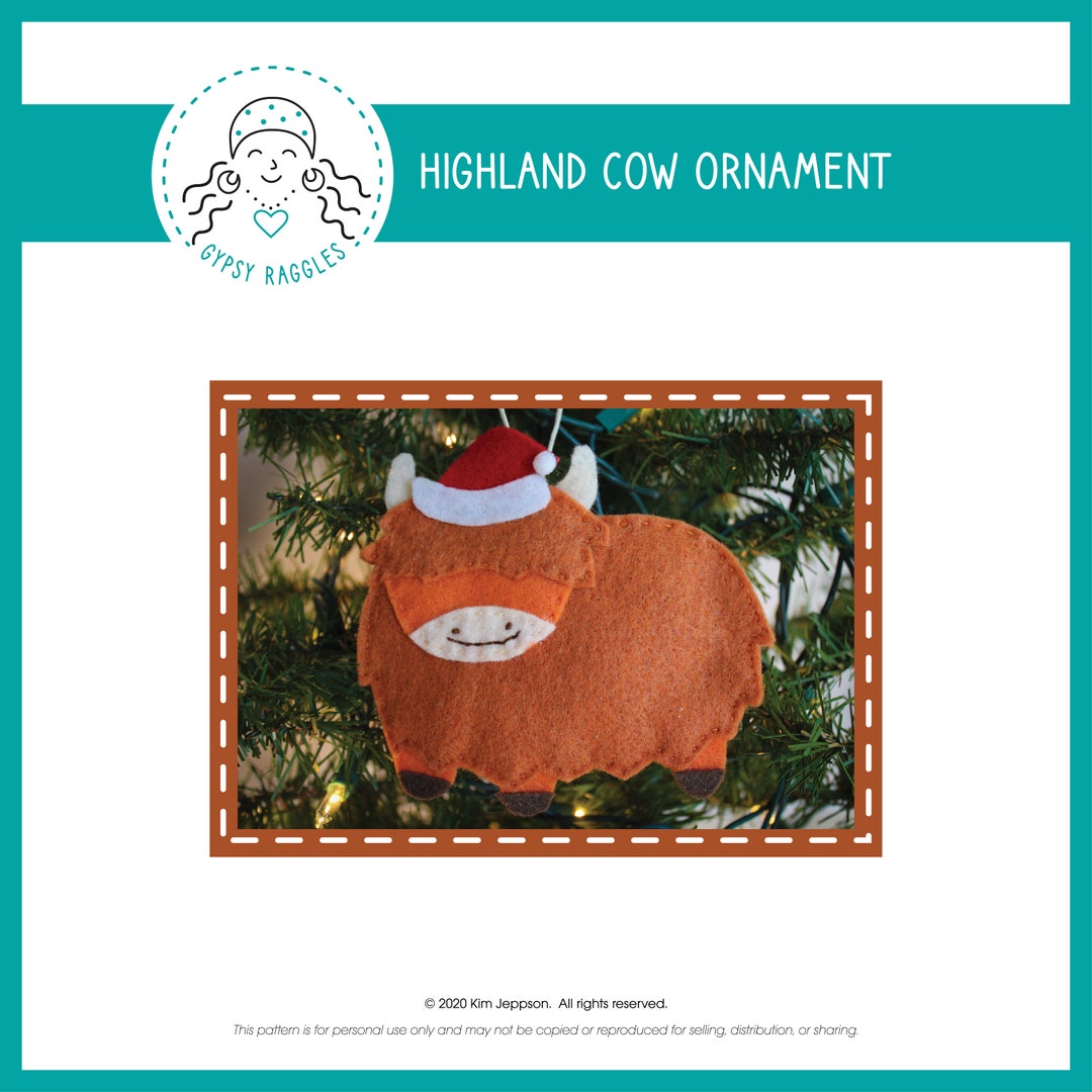 Highland Cow Ornament Gift Tag Package Tie on Pattern - Etsy