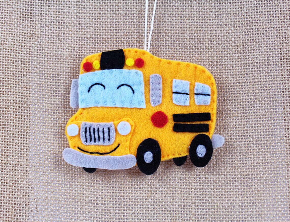 School Bus Felt Ornament Package Tie on Gift Card Money Holder ...