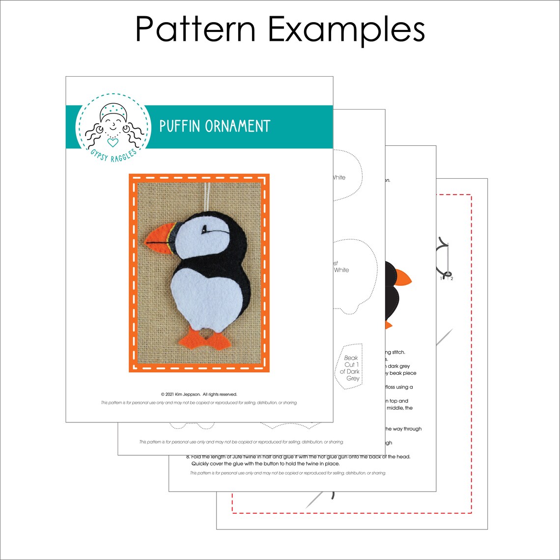 Puffin Ornament Gift Tag Package Tie on Pattern - Etsy