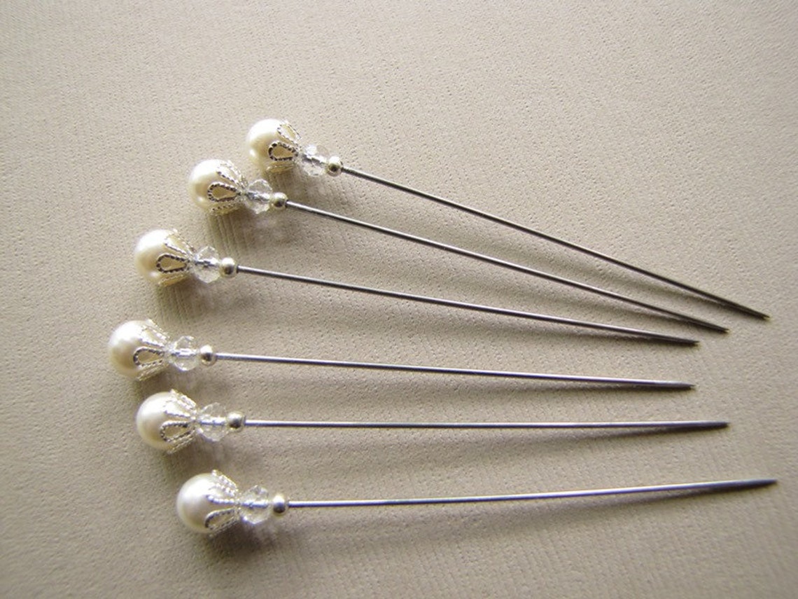 6 Hijab Pins, Hatpins, Bridal Pearl Pins, Decorative Pins - Etsy