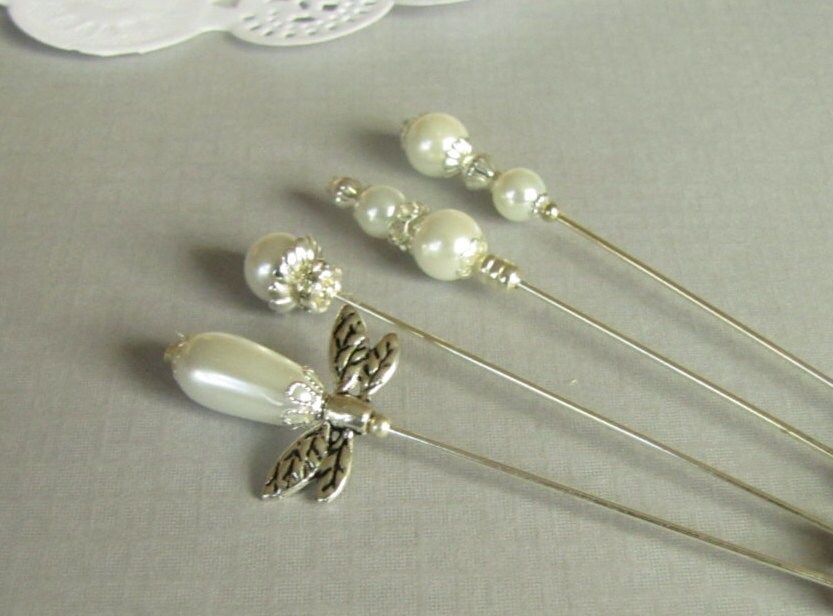 Silver Pearl Hatpins, Silver Plated Hijab Pins, Stick Pins, Weddings - Etsy