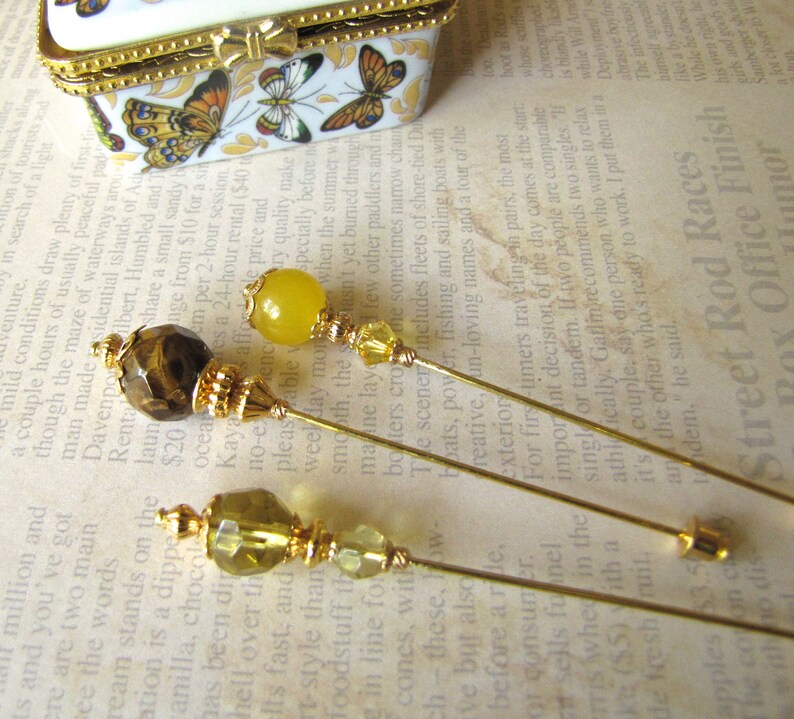 Yellow Jade Hijab Pins, Tigereye Hatpins, Gold Plated Stick Pins - Etsy