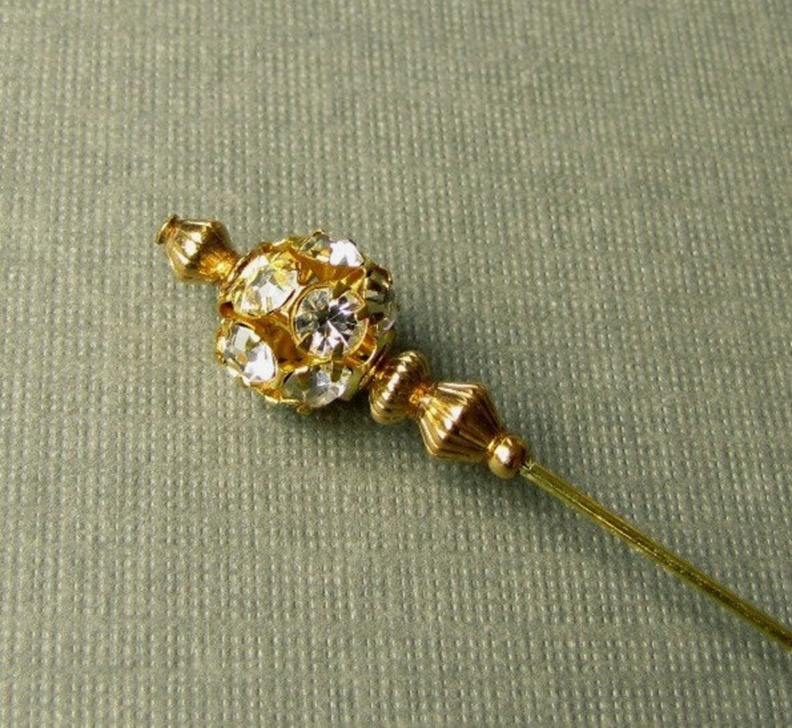 Gold Plated Rhinestone Hatpin Hijab Pin - Etsy