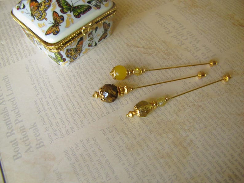 Yellow Jade Hijab Pins, Tigereye Hatpins, Gold Plated Stick Pins - Etsy