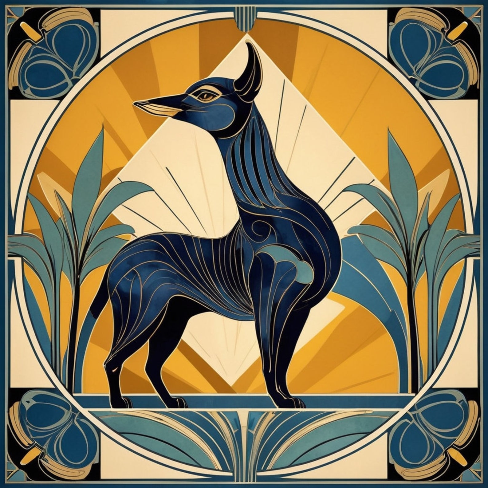 Art Deco Animal Digital Art - Regal Canine Illustration - Etsy