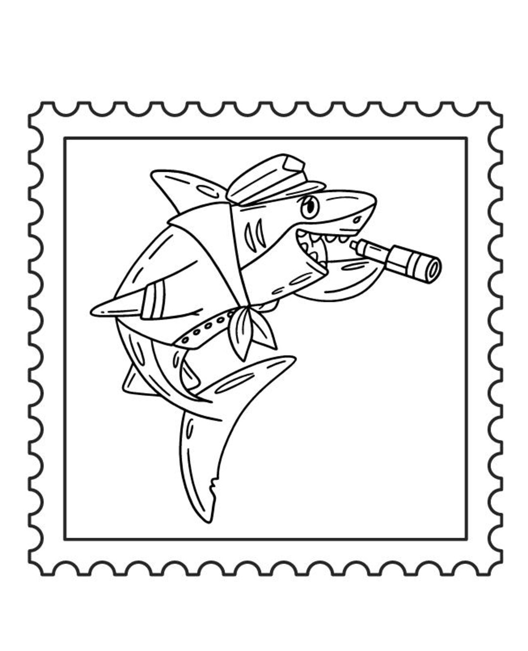 Captain Shark Printable Coloring Page - Etsy UK